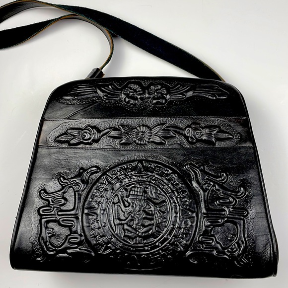 Maraf | Bags | Vintage Maraf Hand Tooled Black Leather Shoulder Bag ...